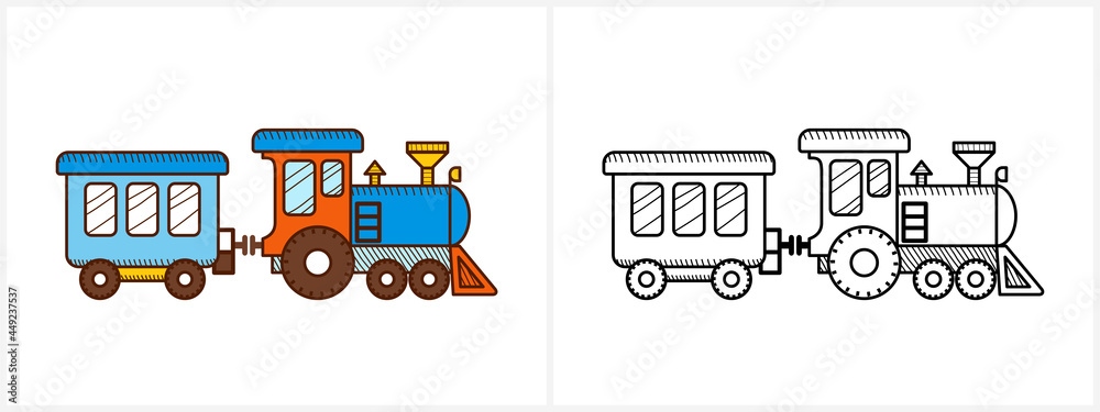Train coloring page for kids. Locomotive side view Stock Vector | Adobe ...