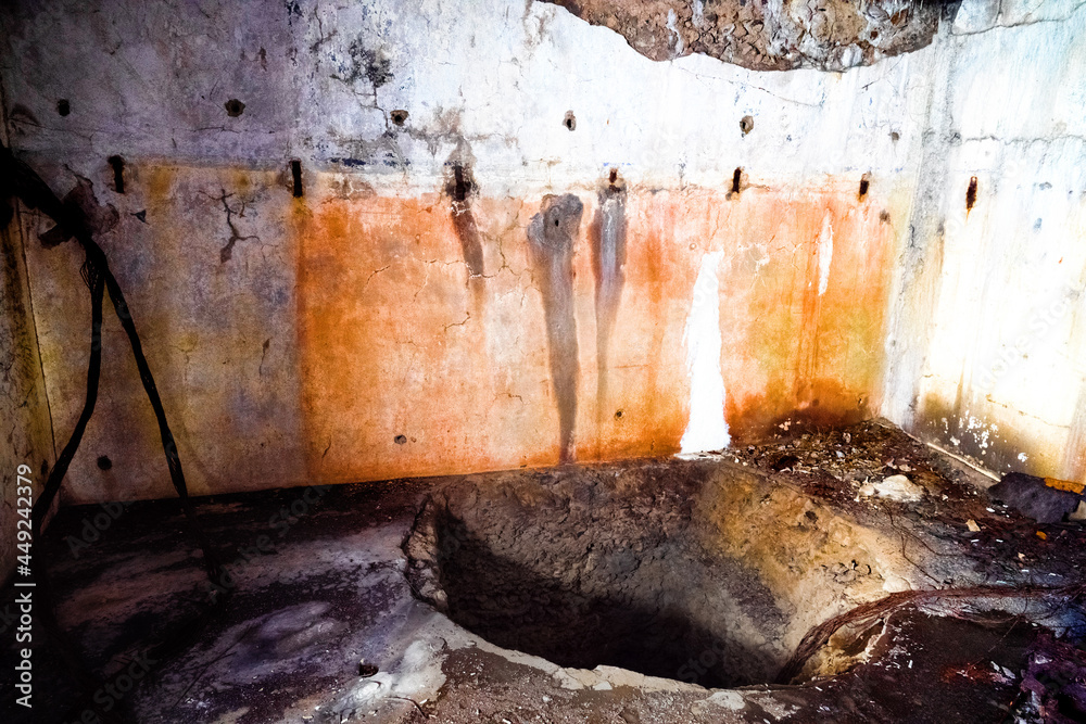 Military tourism. Abandoned World War II Army Bunker (Bin). Transition ...