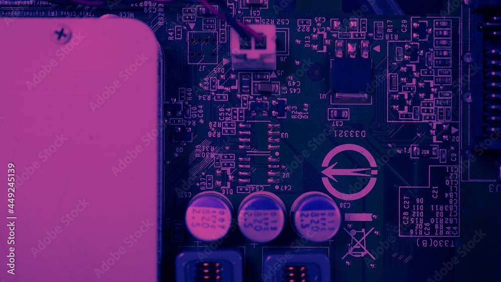 Semiconductor. cpu chip located on the green motherboard of the ...