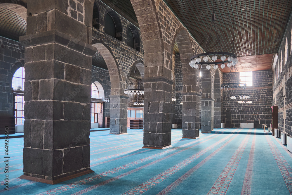 Interior of Ulu Cami or Grand Mosque of Diyarbakir. It can accommodate ...