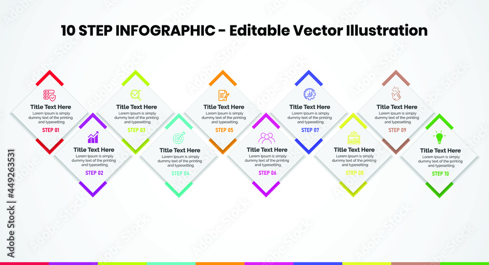 10 Steps Infographics Design Template - Graph, Pie chart, workflow ...