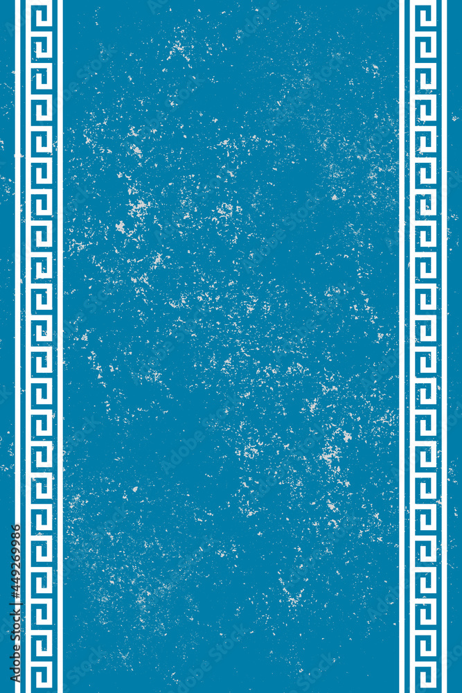 Greek style frame with ornament and gunge background. Blue frame for ...