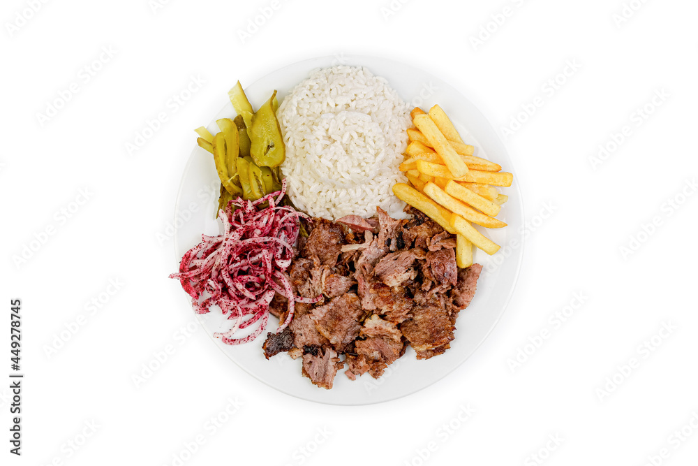 istanbul meat doner menu, iskender menu on plate, turkish special meat ...