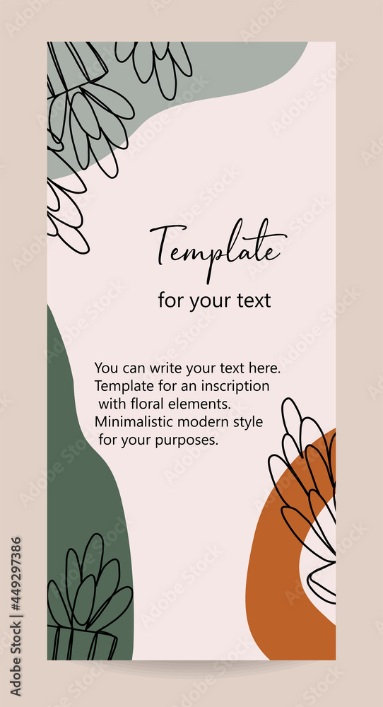 Minimalist invitation card template design, floral black line art ink ...