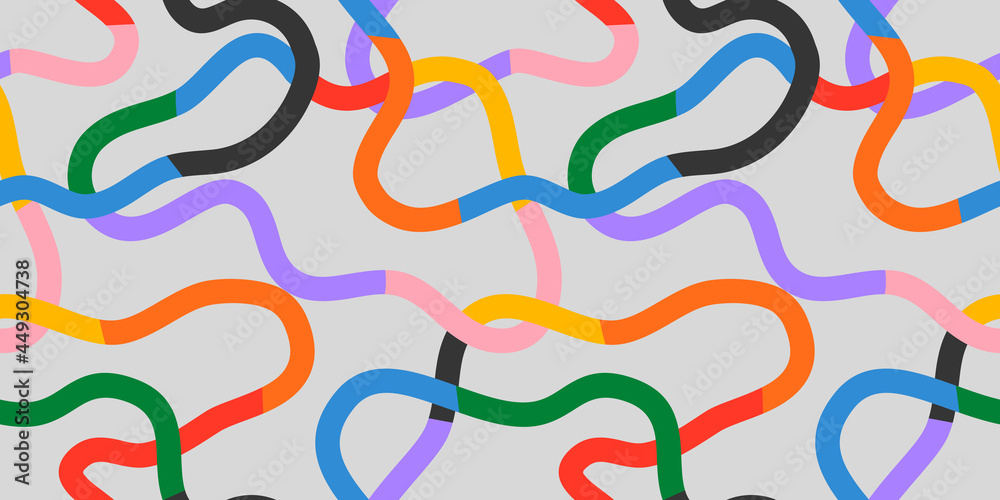 Fun colorful line doodle seamless pattern. Creative minimalist style ...