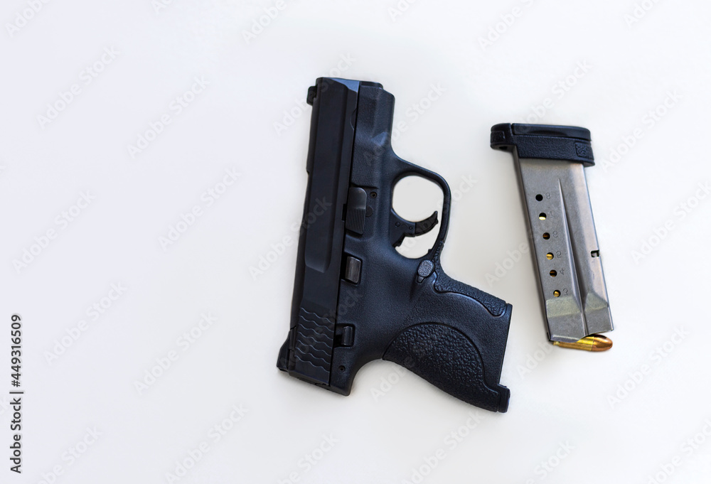 Semi-automatic Handgun pistol, gun firearm with mags, magazine isolated ...
