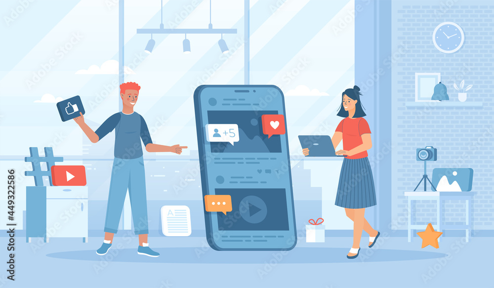 Blogging. Regular publication of photos, videos, text materials. Blog ...