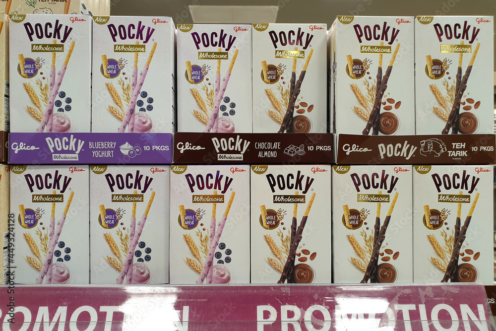Whole wheat Pocky biscuits from Glico, Japan display on the store shelf ...