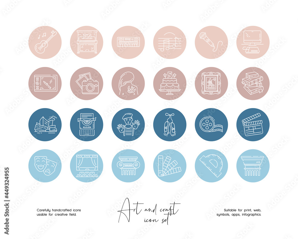 Set of hand drawn line art vector illustrations of art and crafting ...