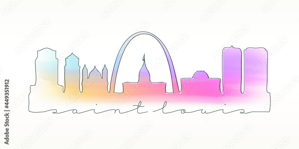 St. Louis, MO, USA Skyline Watercolor City Illustration. Famous ...