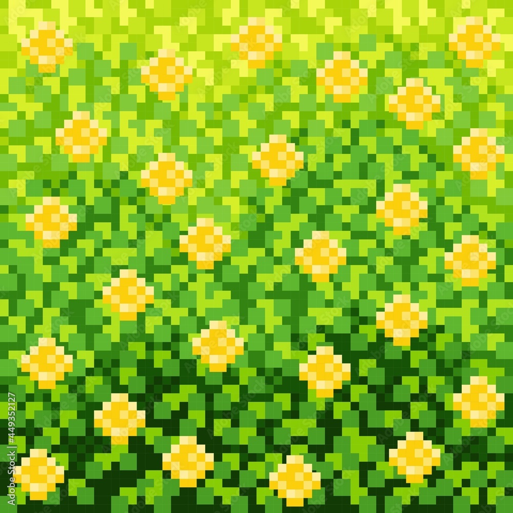 Grass texture pixel art. Vector picture. Bush texture pixel art. Rose ...