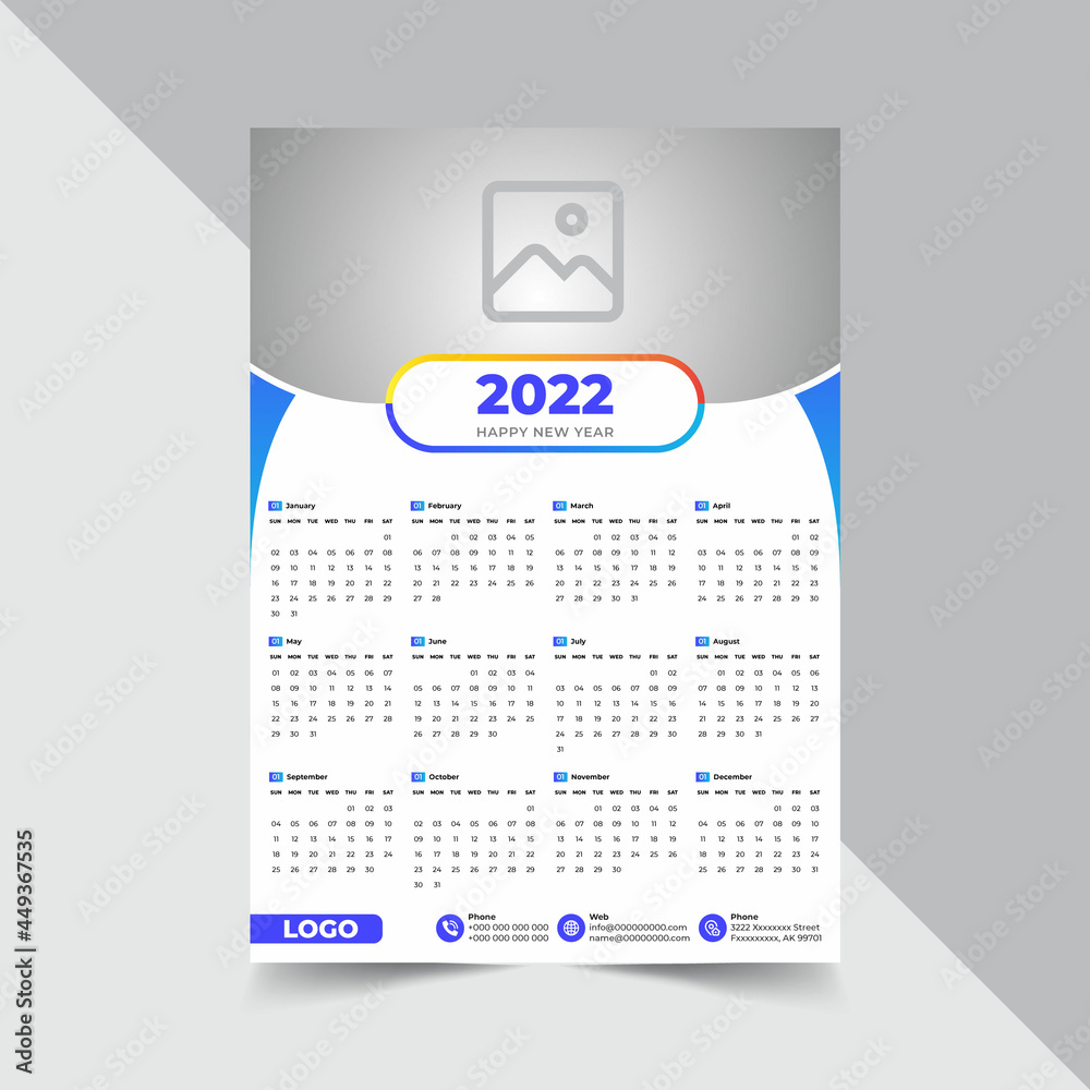 Calendar template for 2022 year. Week Starts on Sunday. Stock Vector ...
