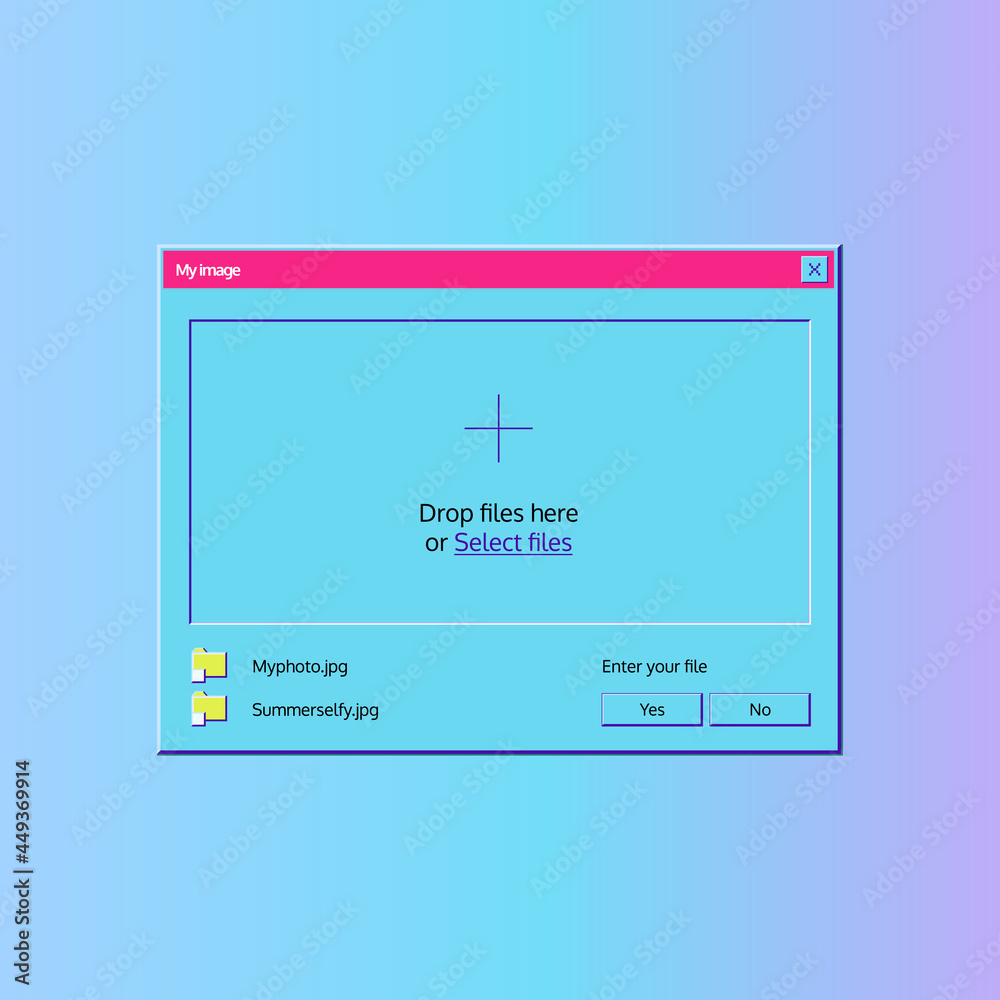 Old computer window. System message alert, neon window with icon and ...