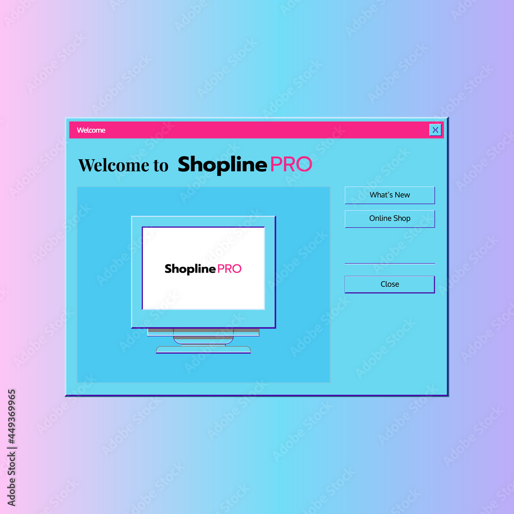 Old computer window. System message alert, neon window with icon and ...