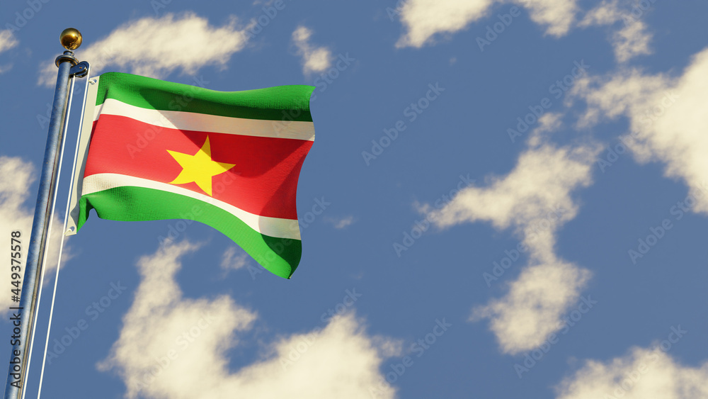 Suriname 3D rendered realistic waving flag illustration on Flagpole ...