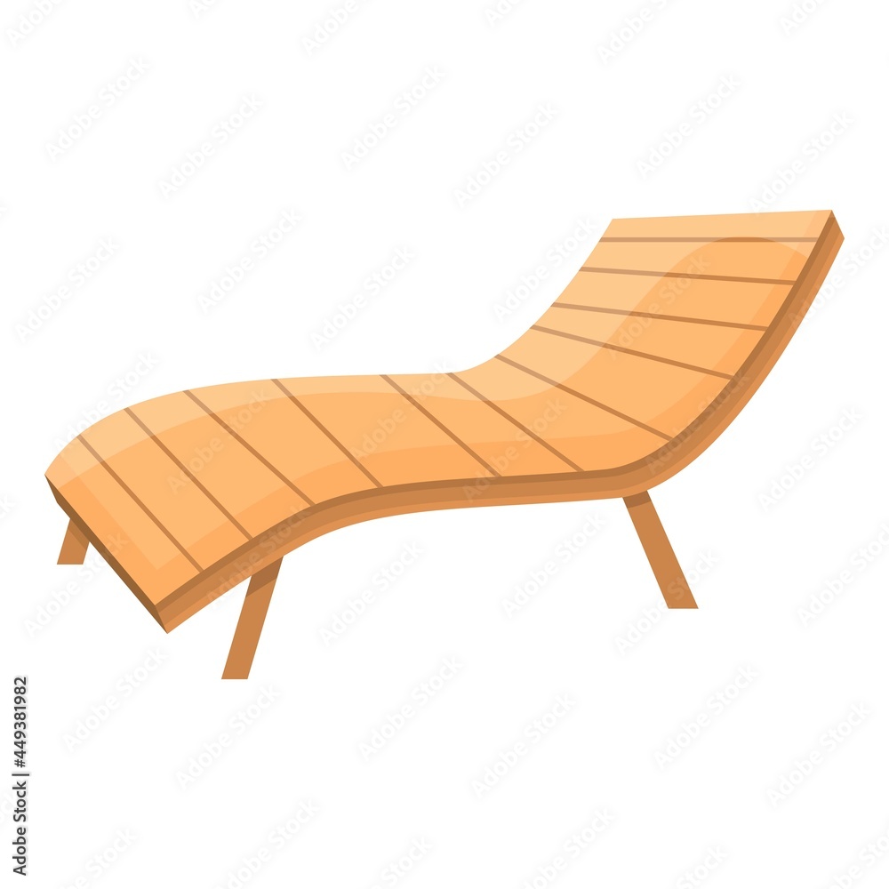 Wood chaise lounge icon cartoon vector. Beach chair. Sunbed deck Stock ...