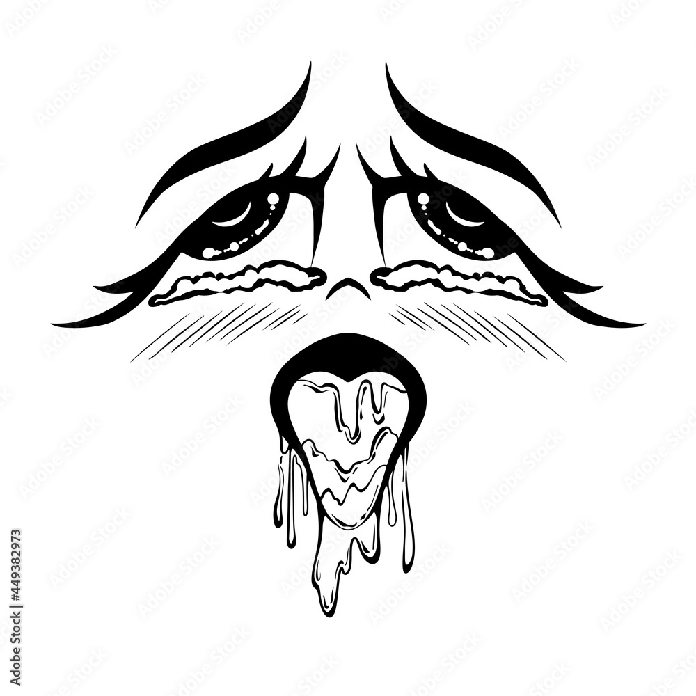 Ahegao emoji. Enjoyment or ecstasy facial expression. Black ...