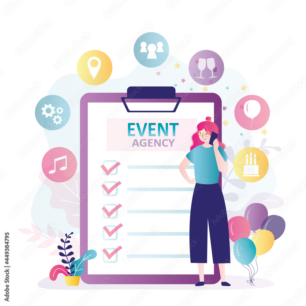 Event manager discusses details of event or party with client. Girl ...