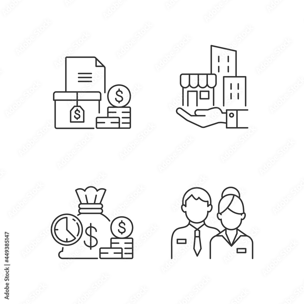 Building ownership linear icons set. Account receivable. Business ...