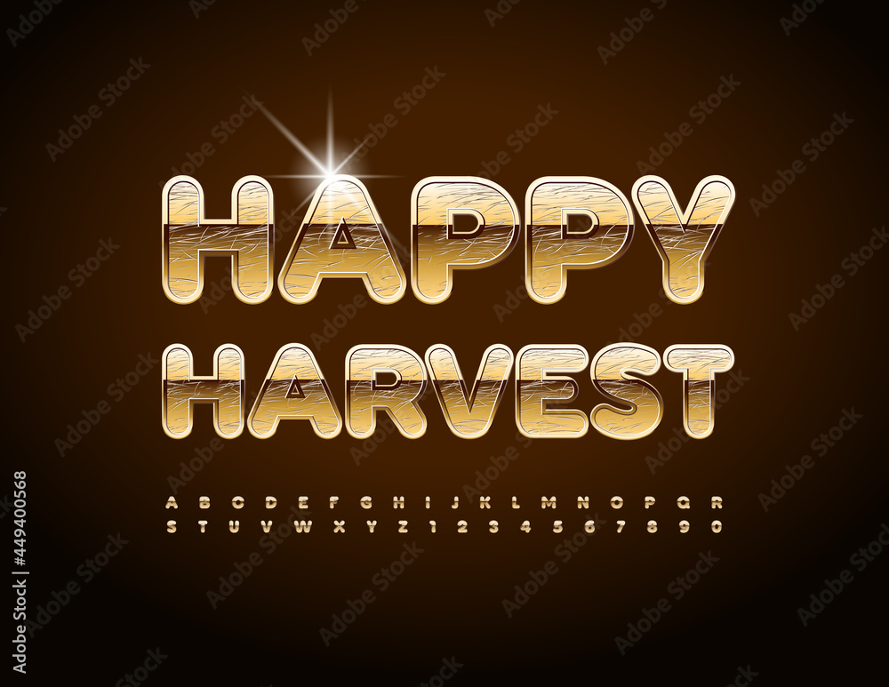 Vector modern banner Happy Harvest. Scratched Golden Alphabet Letters ...
