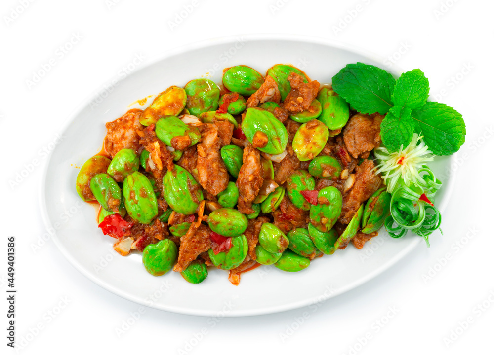 Stir Fried Stick Bean with Pork and Shrimp Paste (Moo Pad Kapi Sator ...