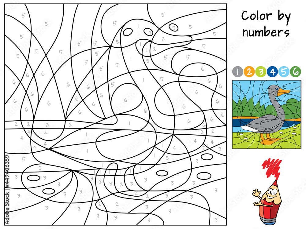 Goose. Color by numbers. Coloring book Stock Vector | Adobe Stock
