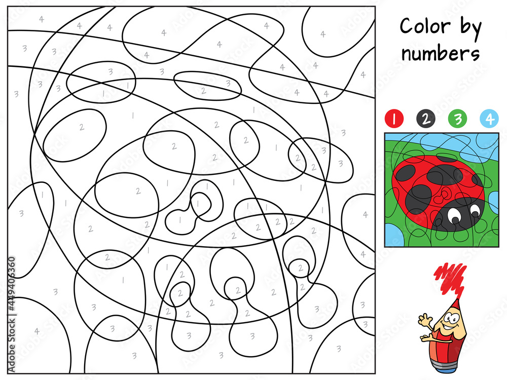 Ladybug. Color by numbers. Coloring book Stock Vector | Adobe Stock