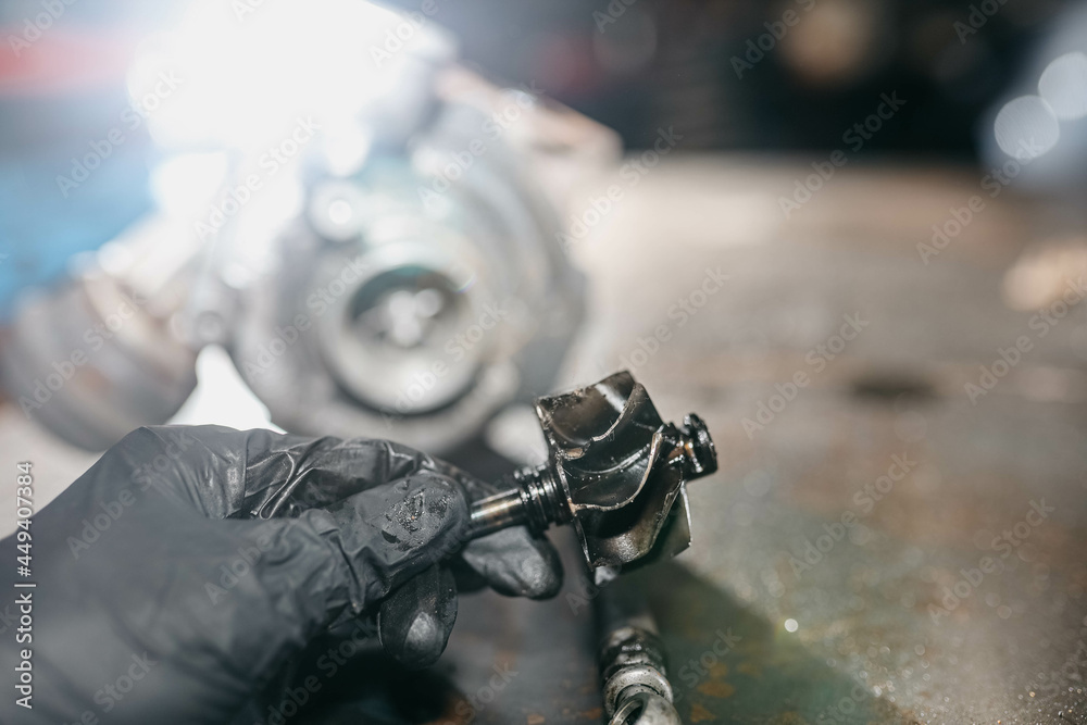 breakdown of the turbine of the car engine, broken impeller. Stock ...
