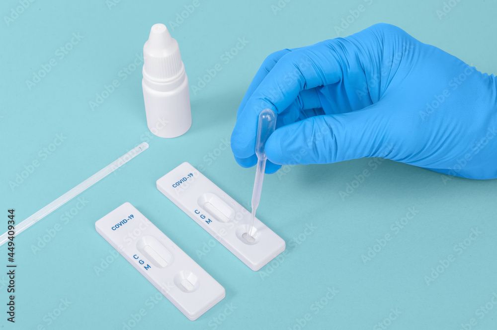 scientist or doctor hand using Rapid antigen test cassette quick fast ...