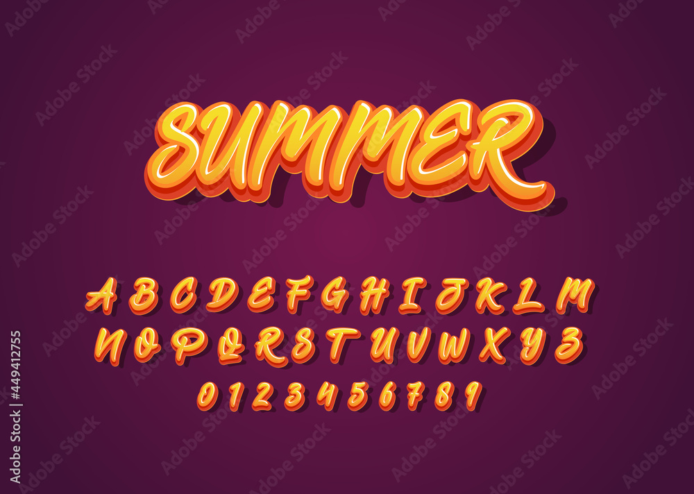 Summer vibes font style text effect, set of alphabet and number for ...