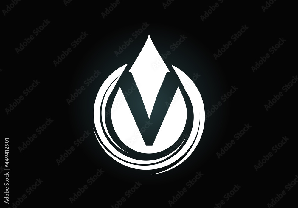 Initial V monogram alphabet with water drop in a spiral. Waterdrop logo ...