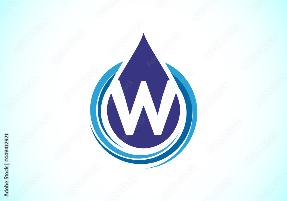 Initial W monogram alphabet with water drop in a spiral. Waterdrop logo ...