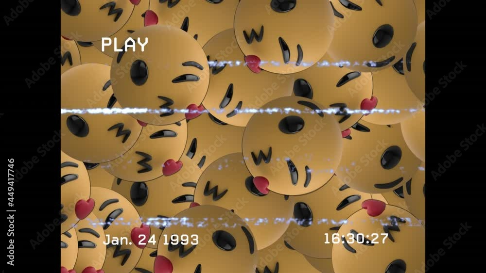 Digital animation of vhs glitch effect over multiple face blowing a ...