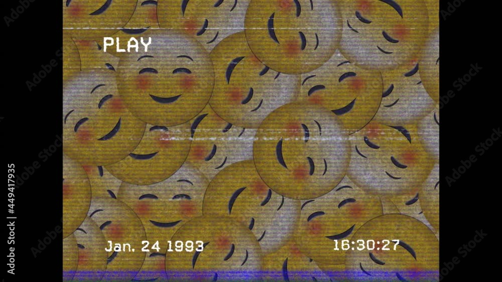 Digital animation of vhs glitch effect over multiple blushing face ...