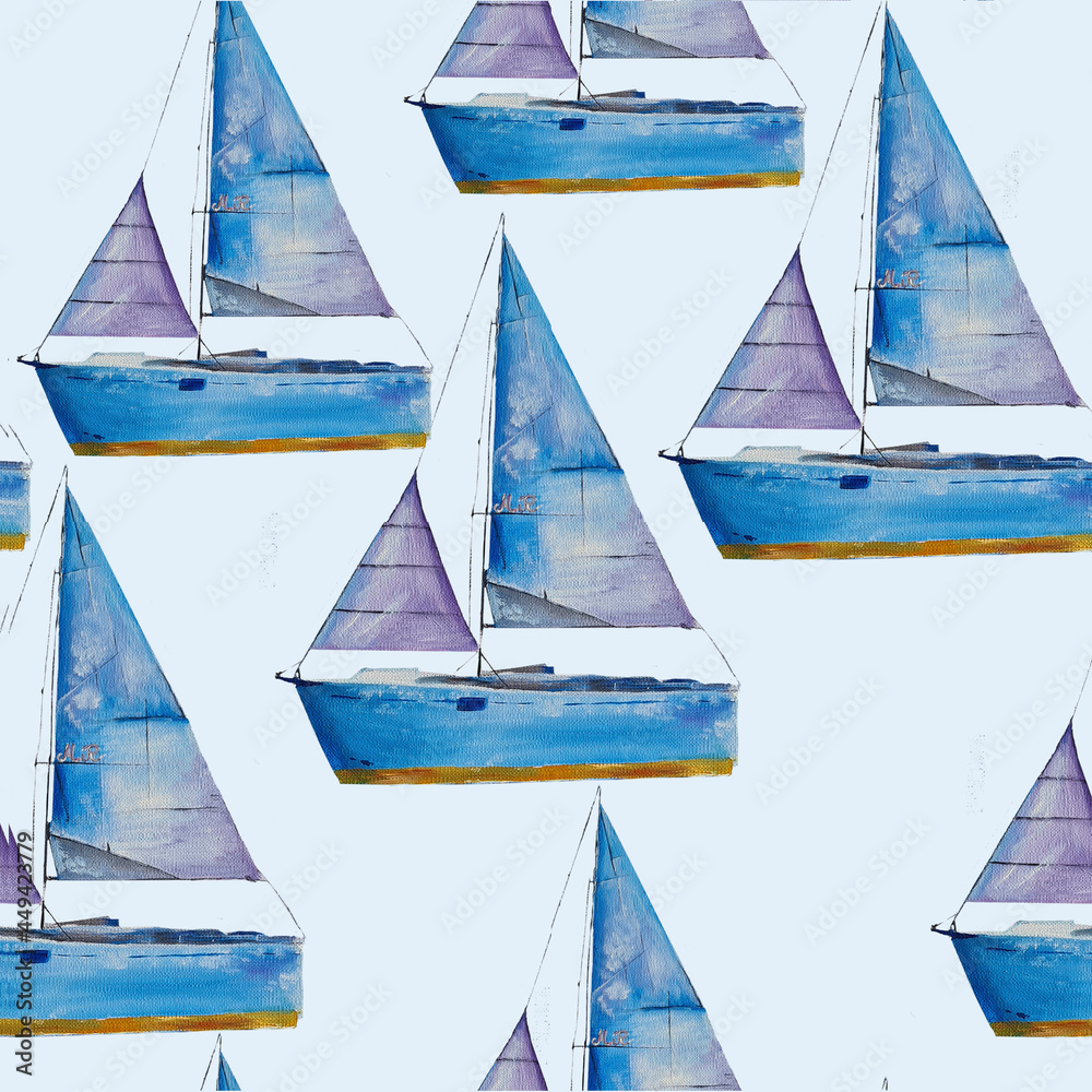 the yacht is calm.an oil painting in delicate pastel colors of lilac ...