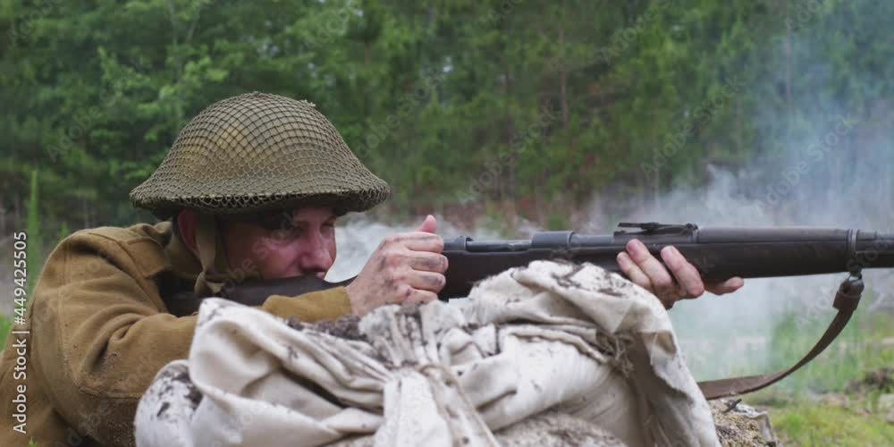 World War 1 British soldier repeatedly firing bolt action rifle on the ...