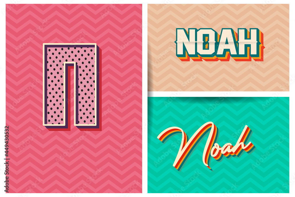 vector illustration Typography name Noah, Retro graphic design elements ...