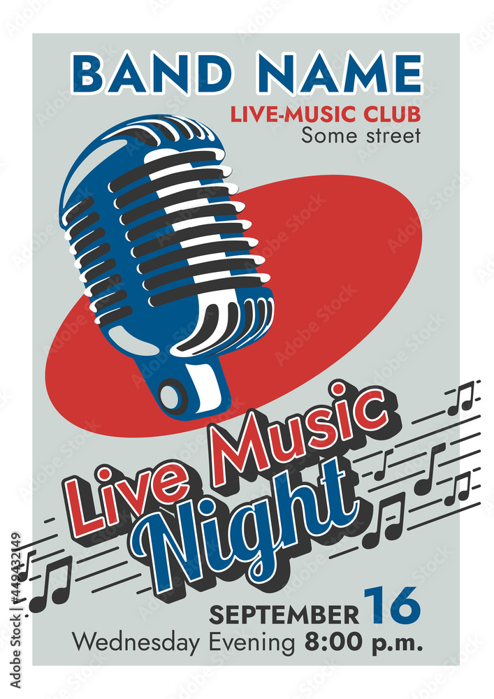 Live Music Night poster in a bold colors. High resolution poster ...