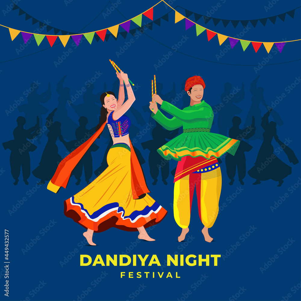 Creative Navratri Graba mahotsav poster design, Indian couple playing ...