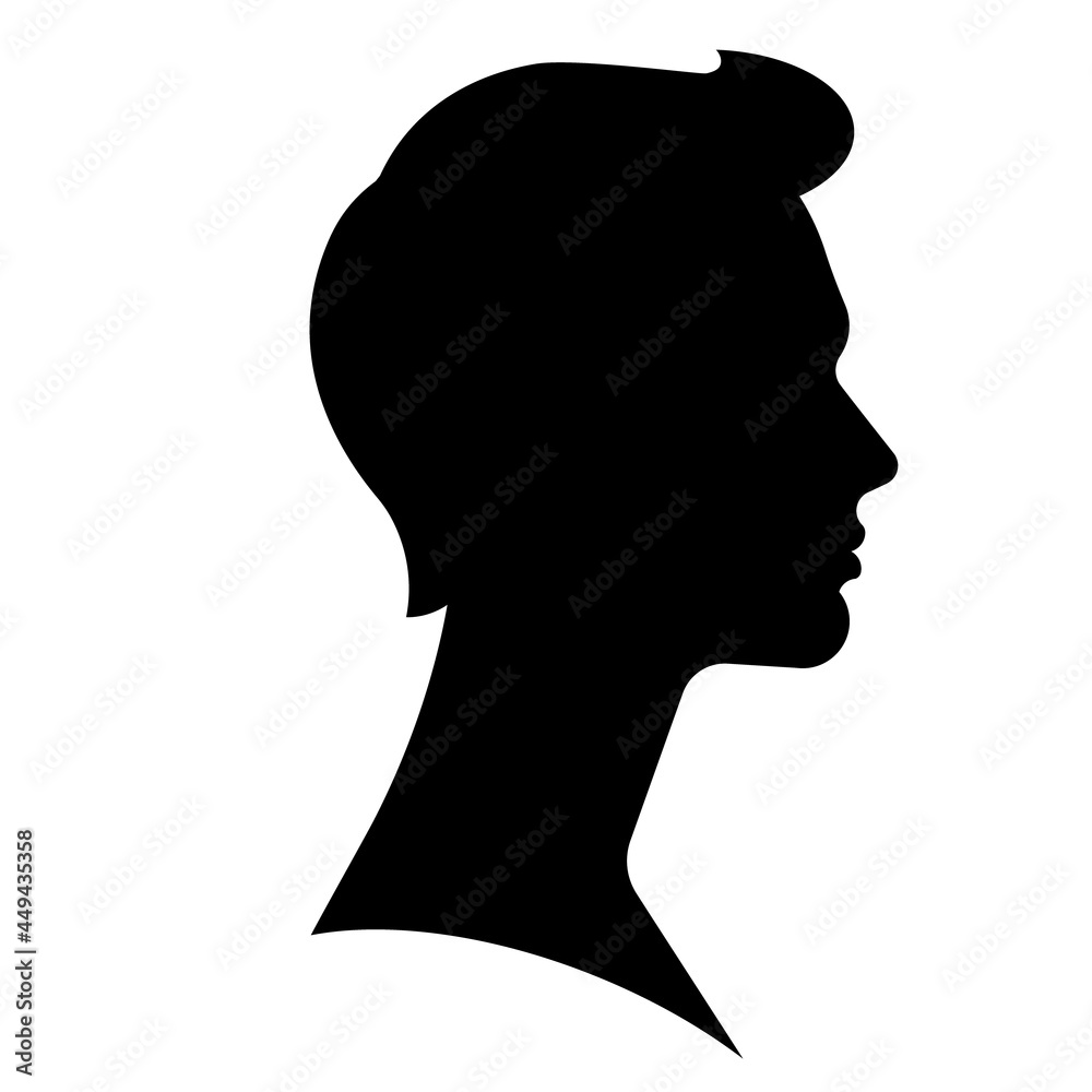 Silhouette of man. Male face, head, neck. Side view. Young man face ...