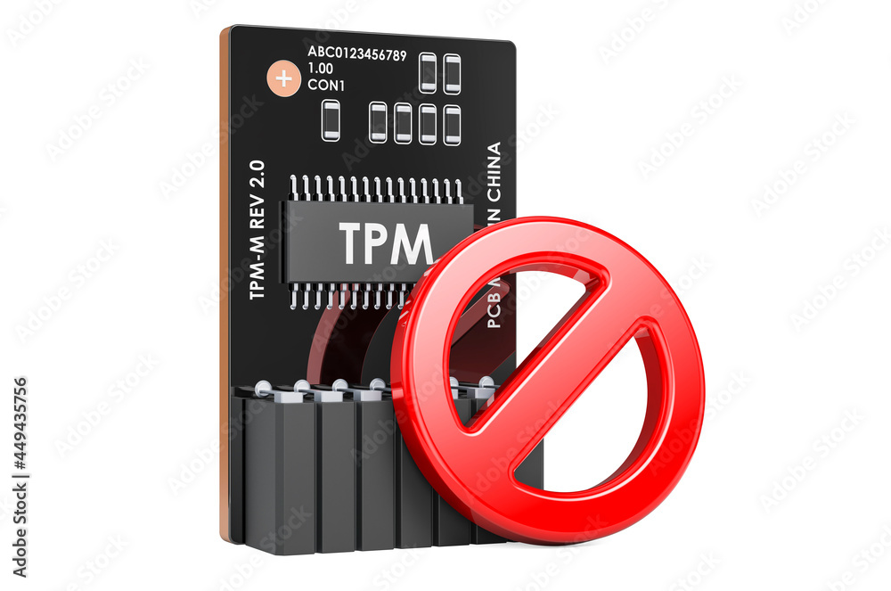 Trusted Platform Module, TPM with prohibition, symbol. 3D rendering ...