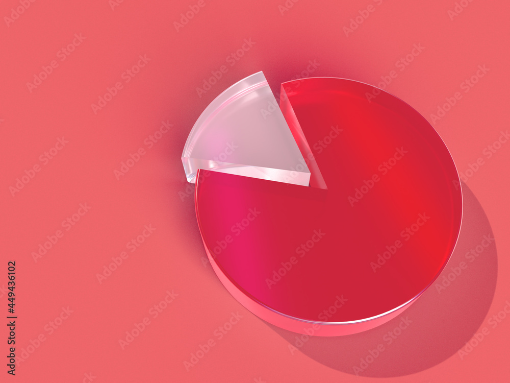 3D rendered red pie chart with a highlighted white segment on a red background. Illustration for ...