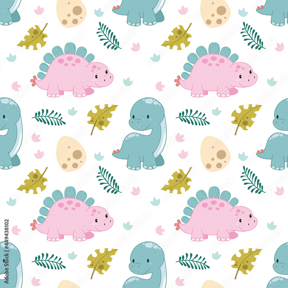 seamless pink dinosaur animal pattern vector illustration Stock ...