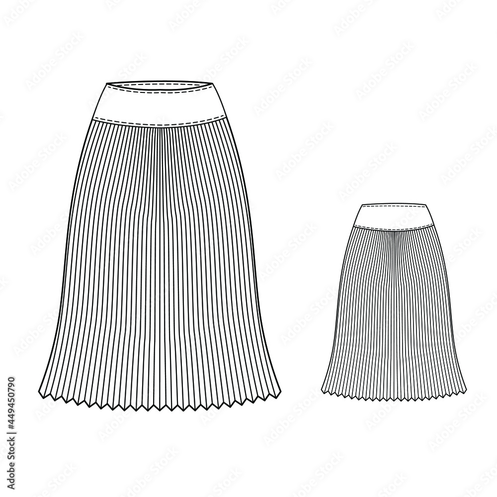 Pleated skirt vector illustration isolated on white background, front ...