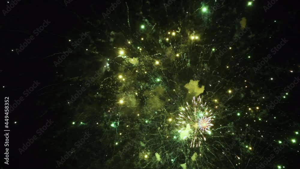 Stockvideon Real fireworks in dark. abstract real golden shining ...