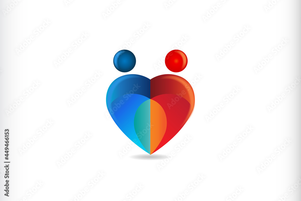 Love heart union people logo icon vector love, family, couple, partners ...
