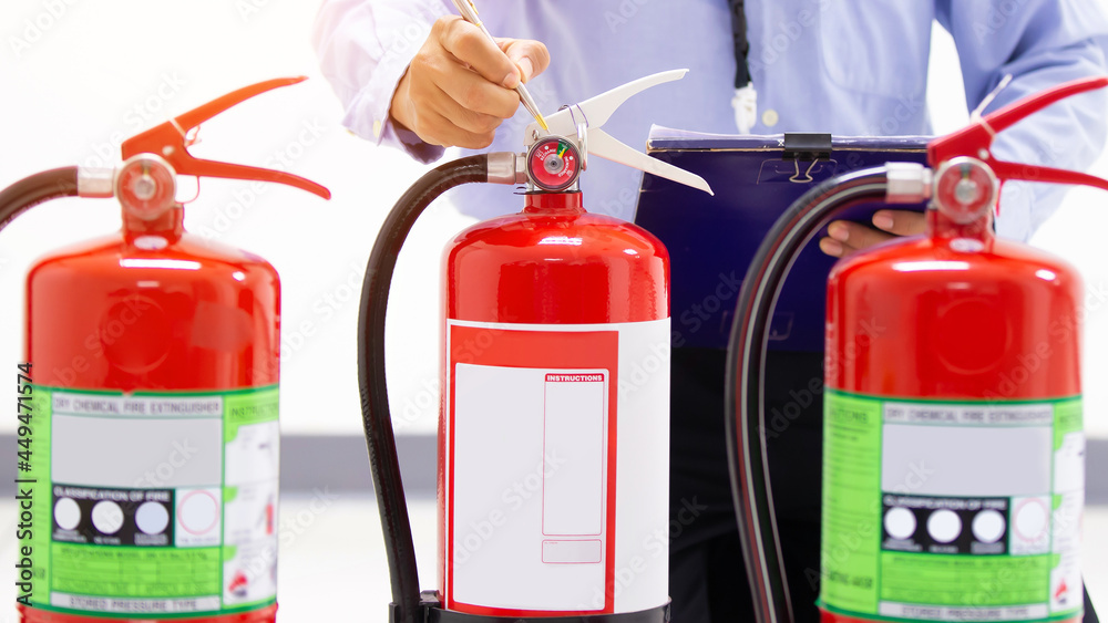 Fire extinguisher, Engineer inspection and checking pressure gauge ...