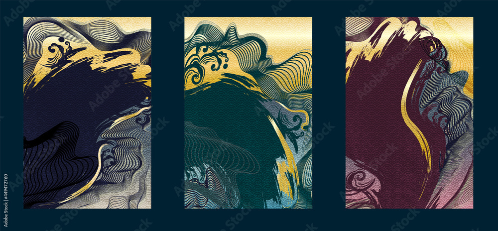 Abstract Art Japanese Simple Gradient Blue Green, Gold and Purple ...