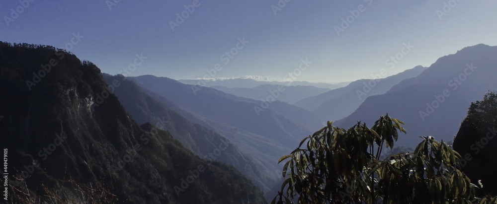 scenic mountainscape of himalayan foothills from zemithang near tawang ...