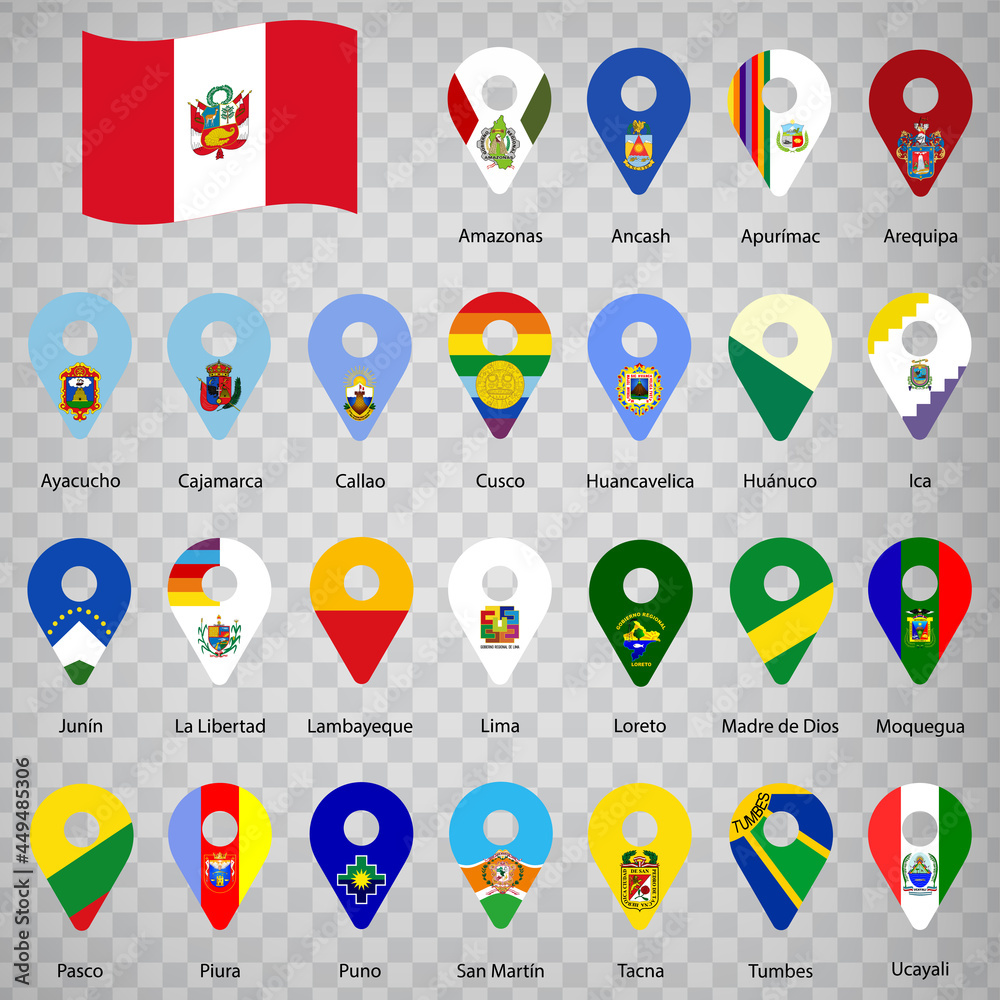 Twenty five flags the Provinces of Peru - alphabetical order with name ...